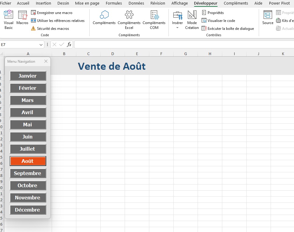 Excel VBA - Créer un Menu de navigation via un Userform